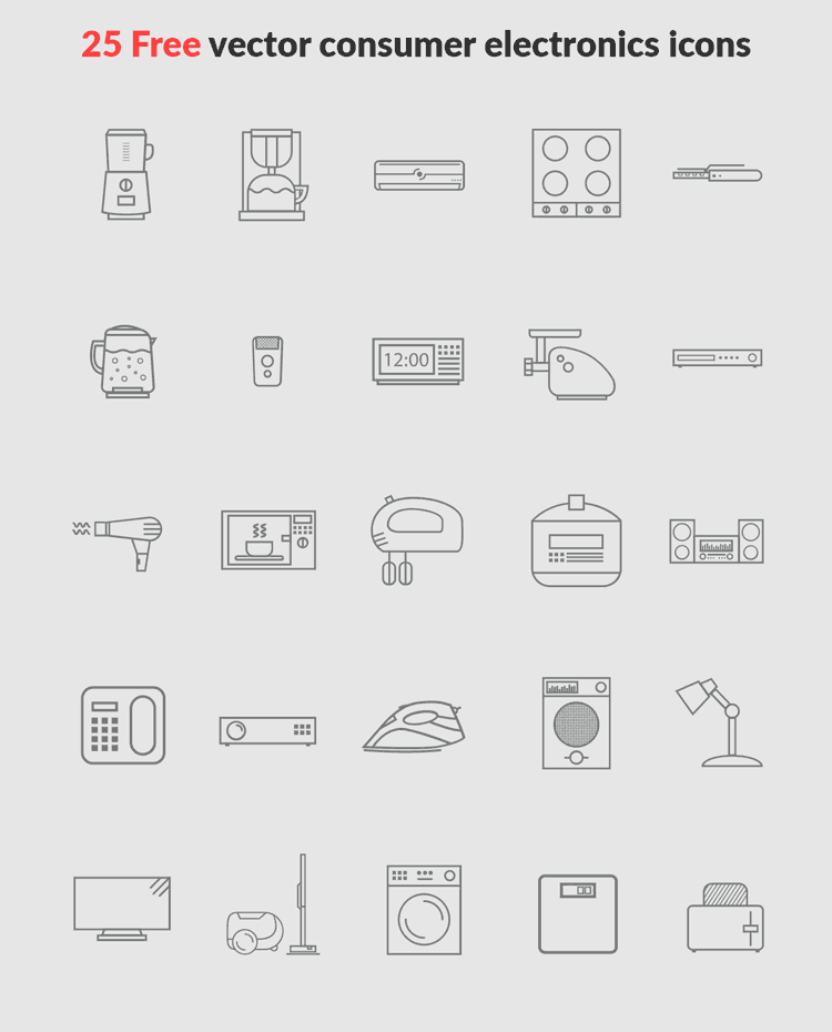 25 free vector consumer electronics icons | Pixlov